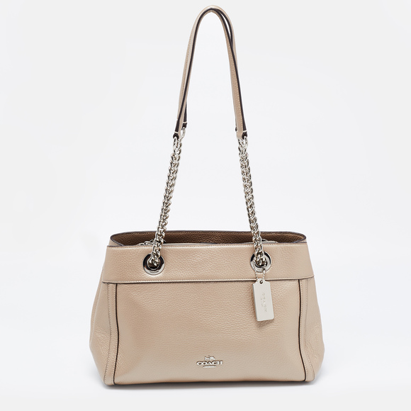 Coach | Bags | Coach Metallic Beige Leather Mini Brooke Carryall Chain ...